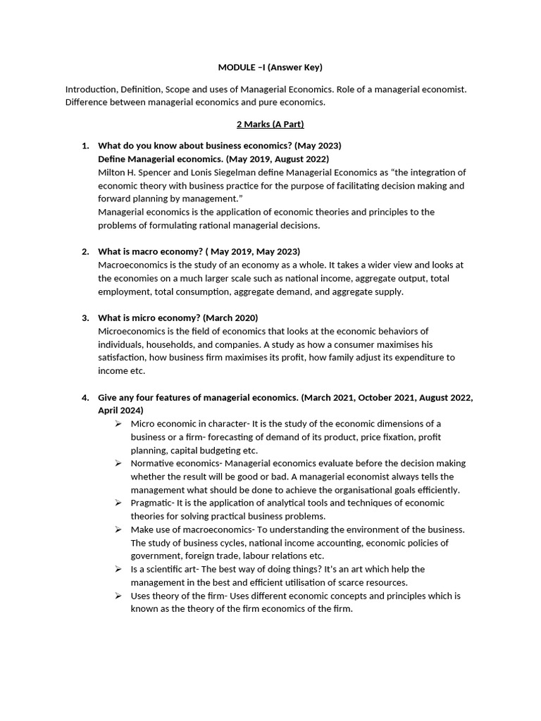 Module 1 - Introduction To Managerial Economics | PDF | Economics | Business Economics