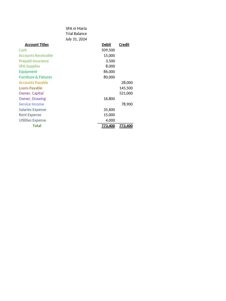 SPA ni Maria Trial Balance Overview | PDF
