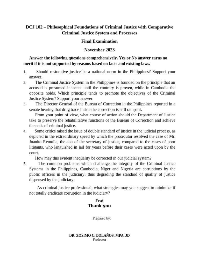 DCJ 102 Final Examination | PDF