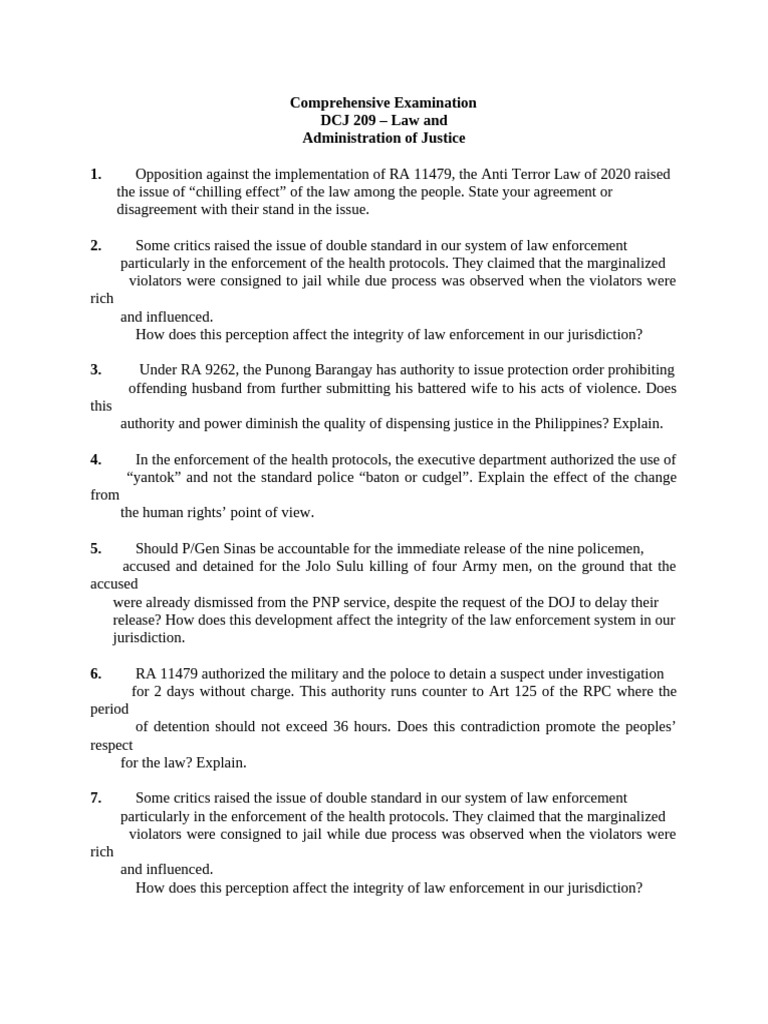 Comprehensive Examination DCJ 209 | PDF | Misconduct | Criminology