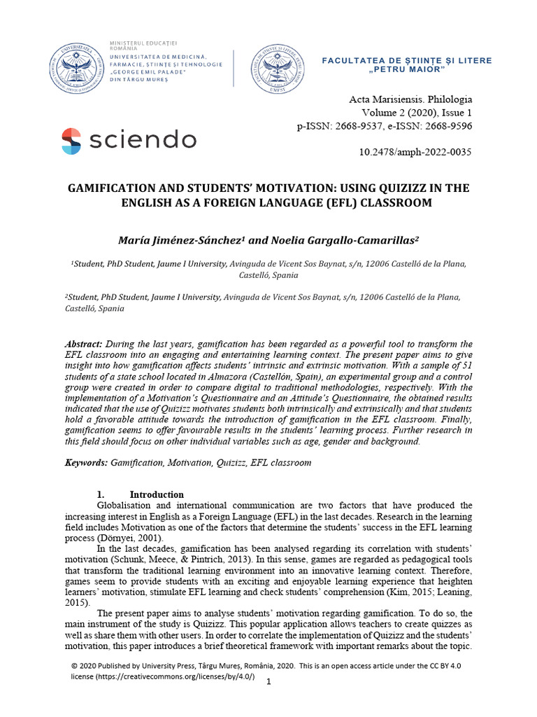 Gamification in EFL: Boosting Motivation with Quizizz | PDF | Motivation | Motivational