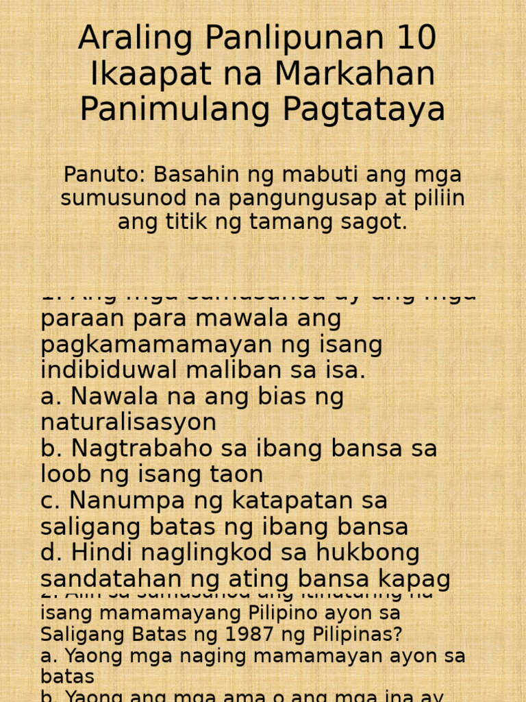 Panimulang Pagtataya | PDF