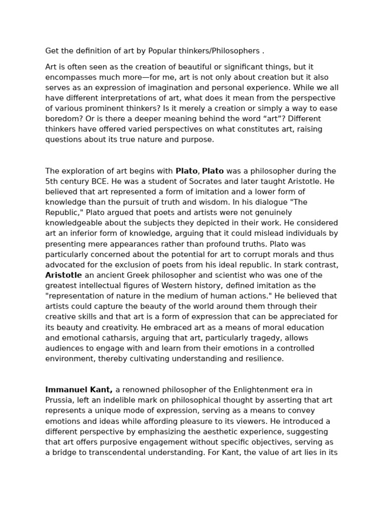 Art by Popular Thinkers | PDF | Plato | Aesthetics