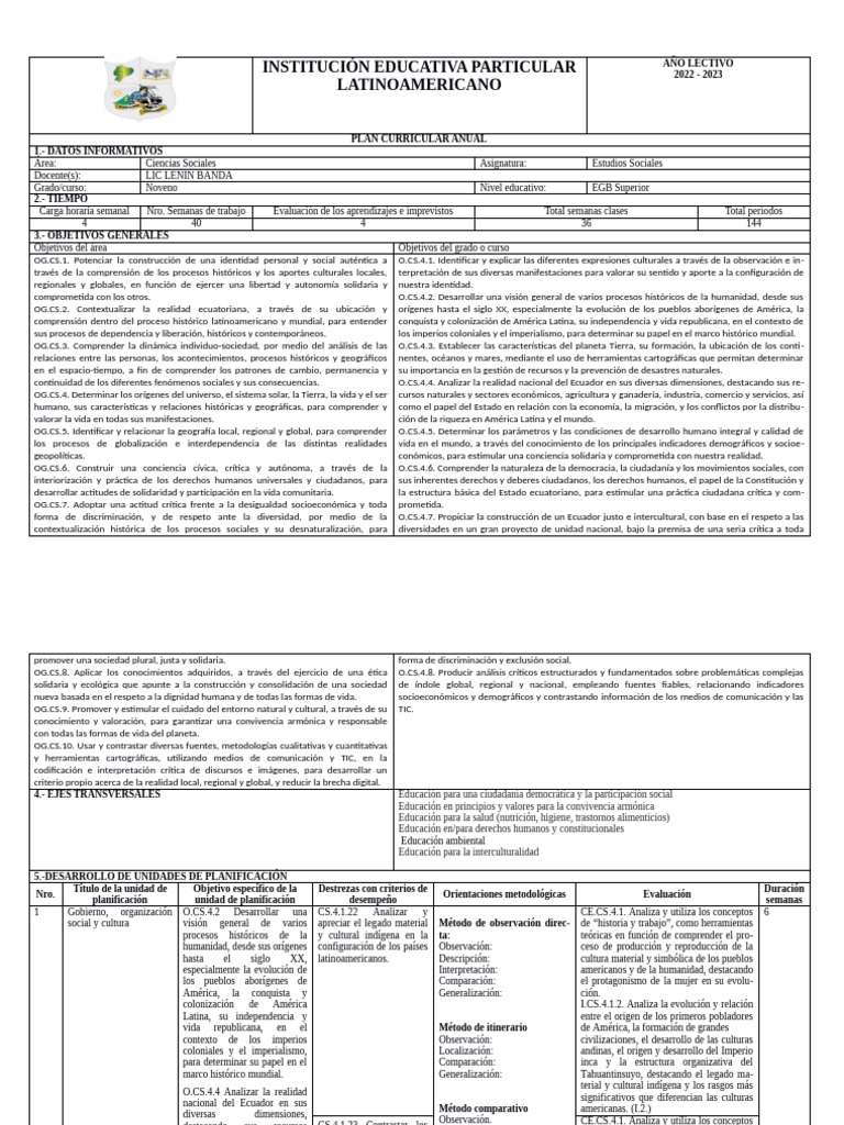 PCA ESUTDIOS SOCIALES 9no | PDF | Colonialismo | Américas