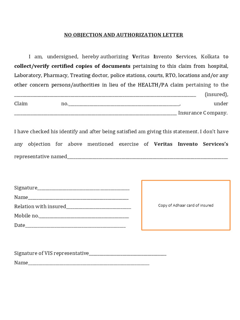 NOC declaration of the patient | PDF