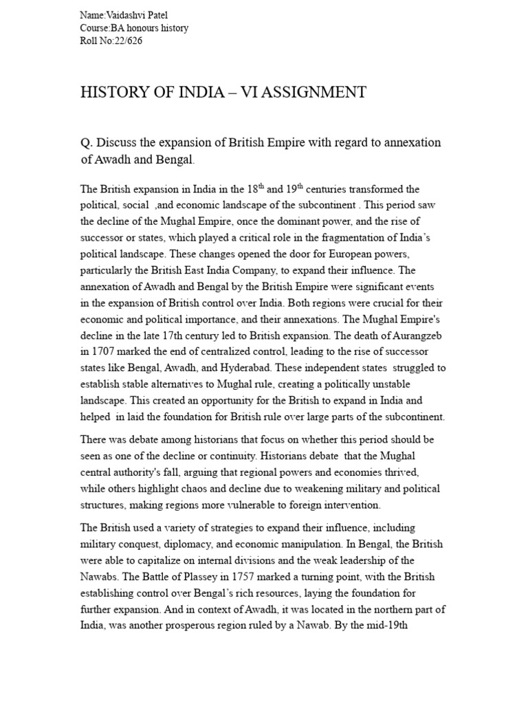 Expansion of Bengal and Awadh | PDF