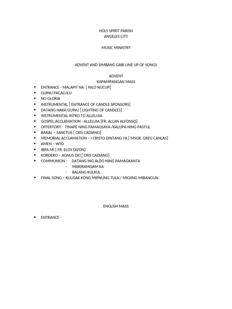 Advent Line Up | PDF