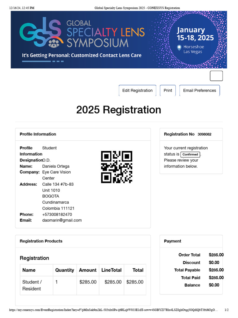 Global Specialty Lens Symposium 2025 - CONEXSYS Registration | PDF