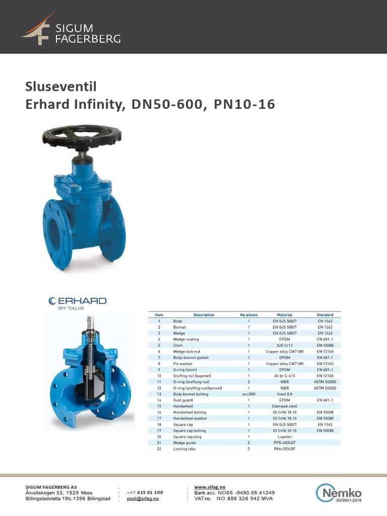 FA2416 - Erhard Infinity Sluseventil | PDF