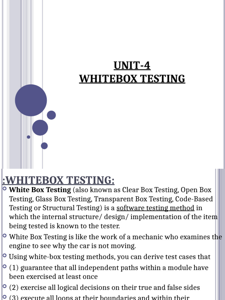 Unit 4 White Box | PDF | Software Testing | Computer Programming