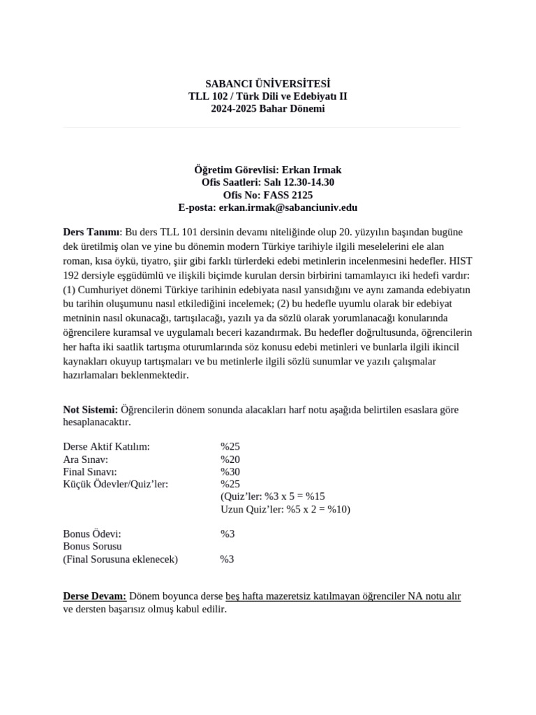 Bahar 2025 TLL 102 Müfredat 2 | PDF