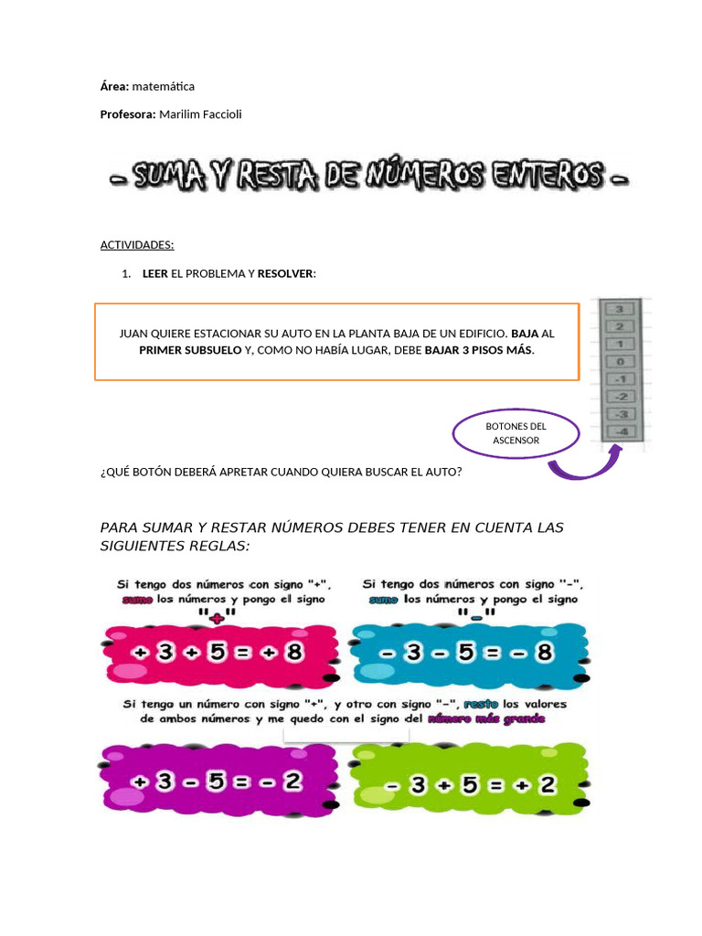 Actividades de suma y resta en matemáticas | PDF