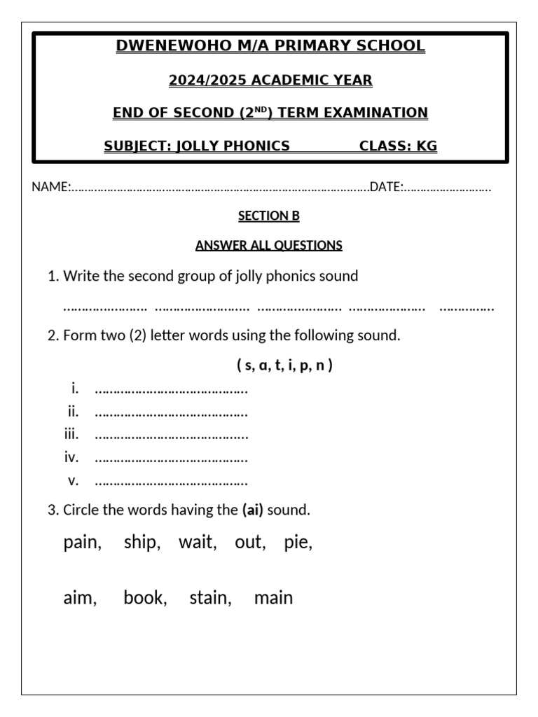 Jolly Phonics Exam Questions for KG | PDF