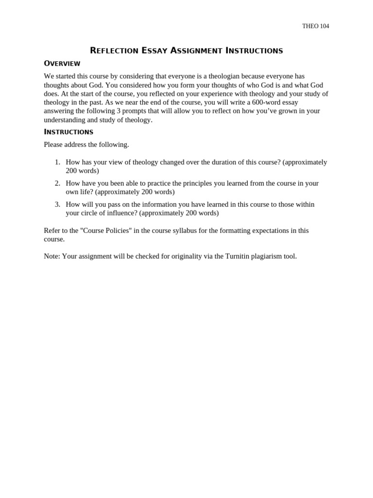 Reflection Essay Assignment Instructions | PDF