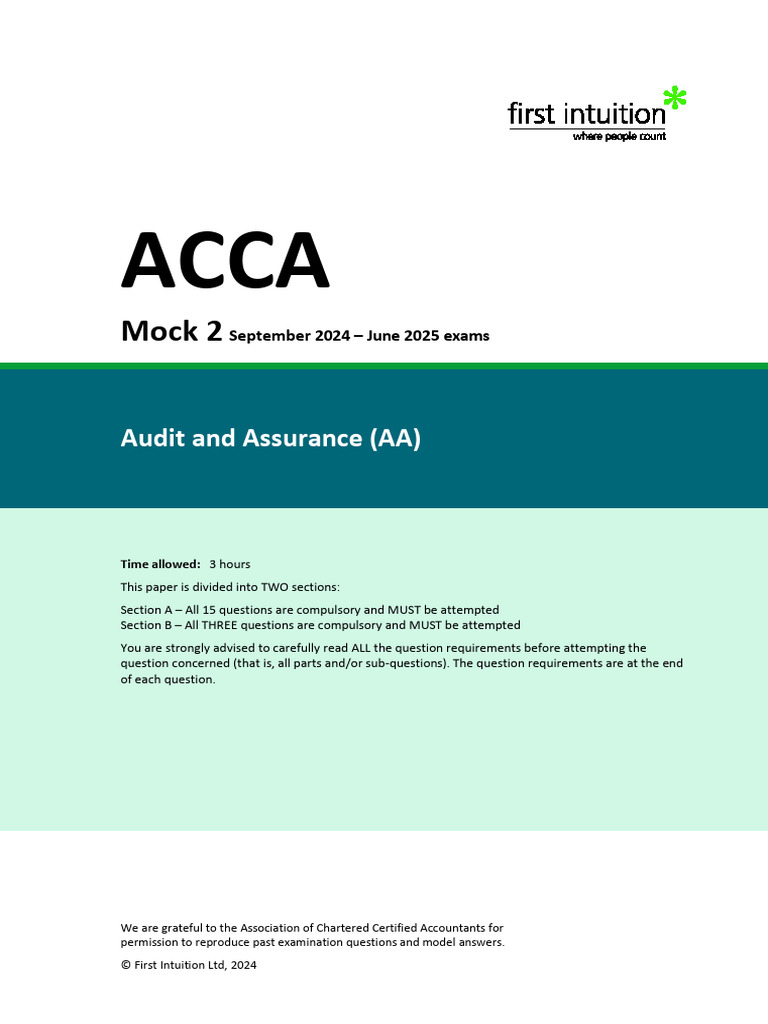 ACCA AA Mock Exam September 2024 | PDF | Audit | Auditor's Report