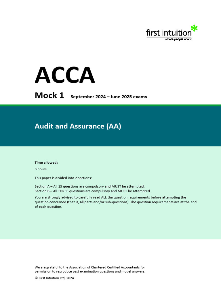 ACCA AA Mock Exam Questions 2024 | PDF | Going Concern | Auditor's Report