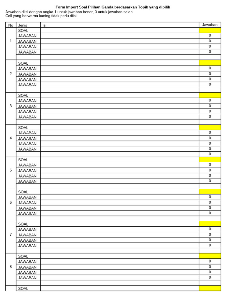 Formulir Import Soal Pilihan Ganda | PDF