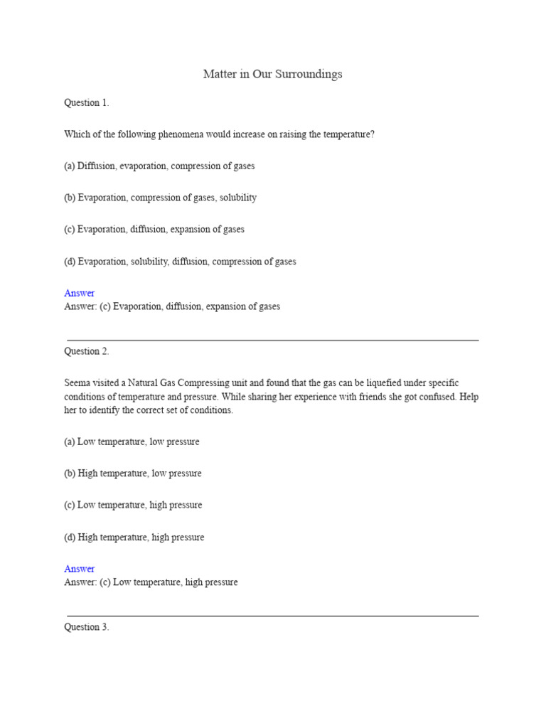 MCQ Questions - GR 9 Science CH 1 Matter in Our Surroundings | PDF | Gases | Evaporation