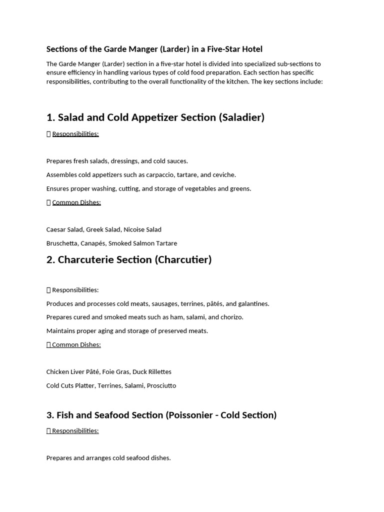 Sections of Garde Manger ( Larder Section) | PDF | Hors D'oeuvre ...