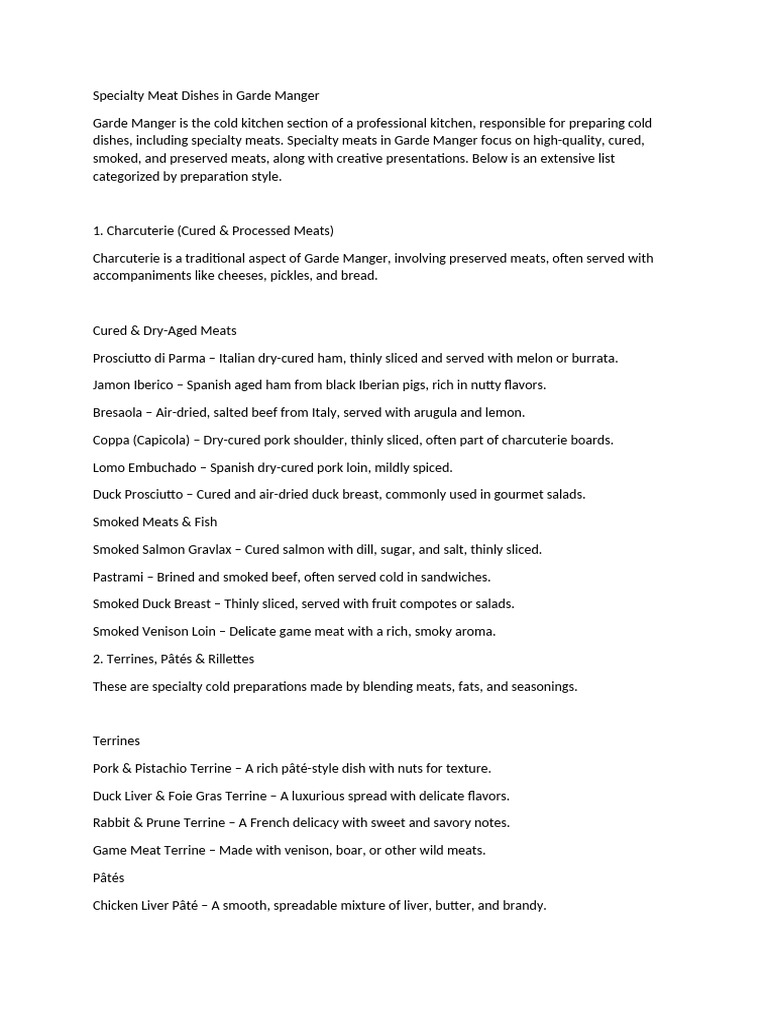 Speciality Meat Dishes in Garde Manager | PDF | Curing (Food ...
