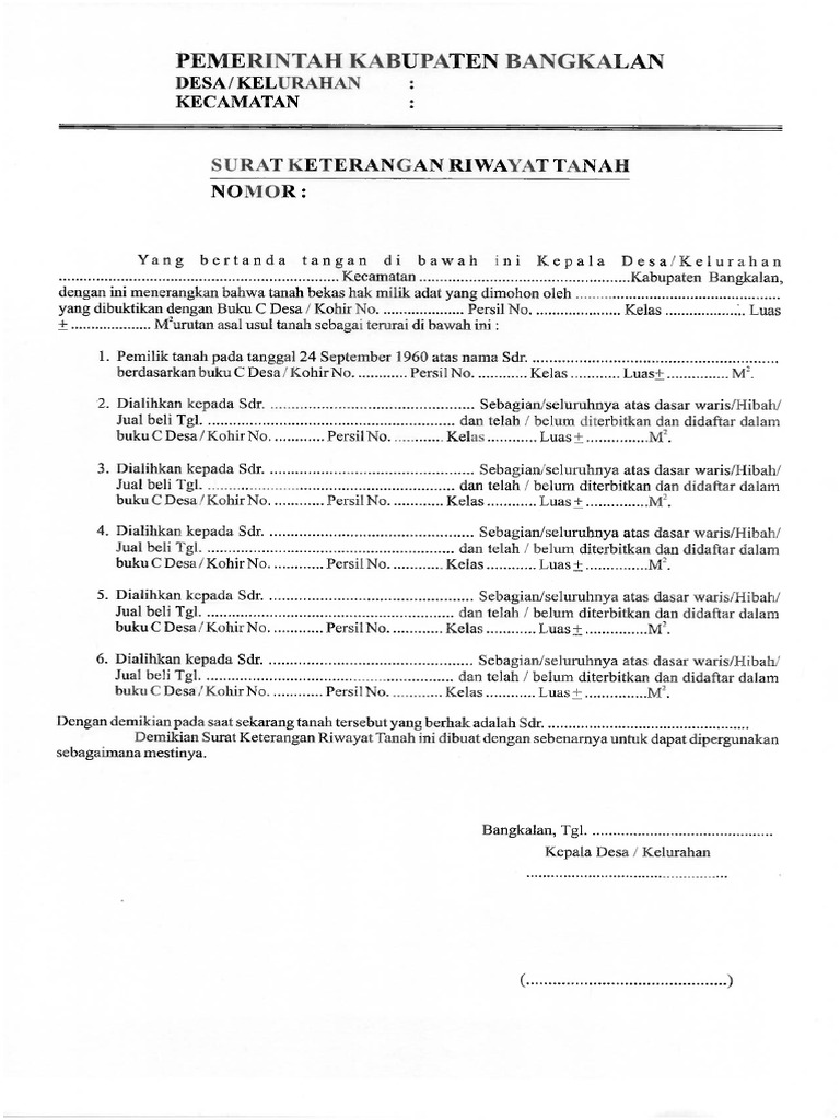 Surat Keterangan Riwayat Tanah | PDF