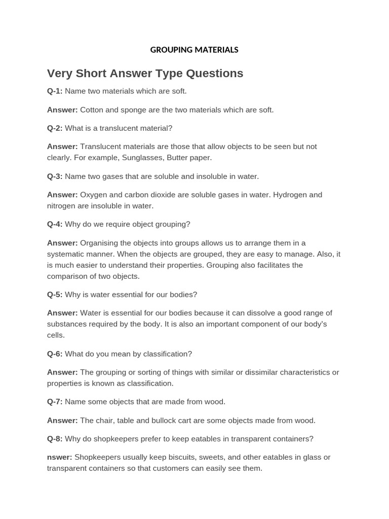 Grouping Materials | PDF | Solubility | Water