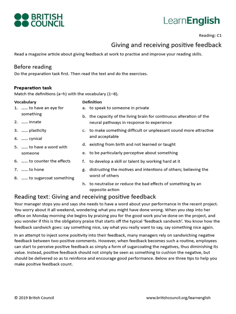 LearnEnglish-Reading-C1-Giving-and-receiving-positive-feedback ...