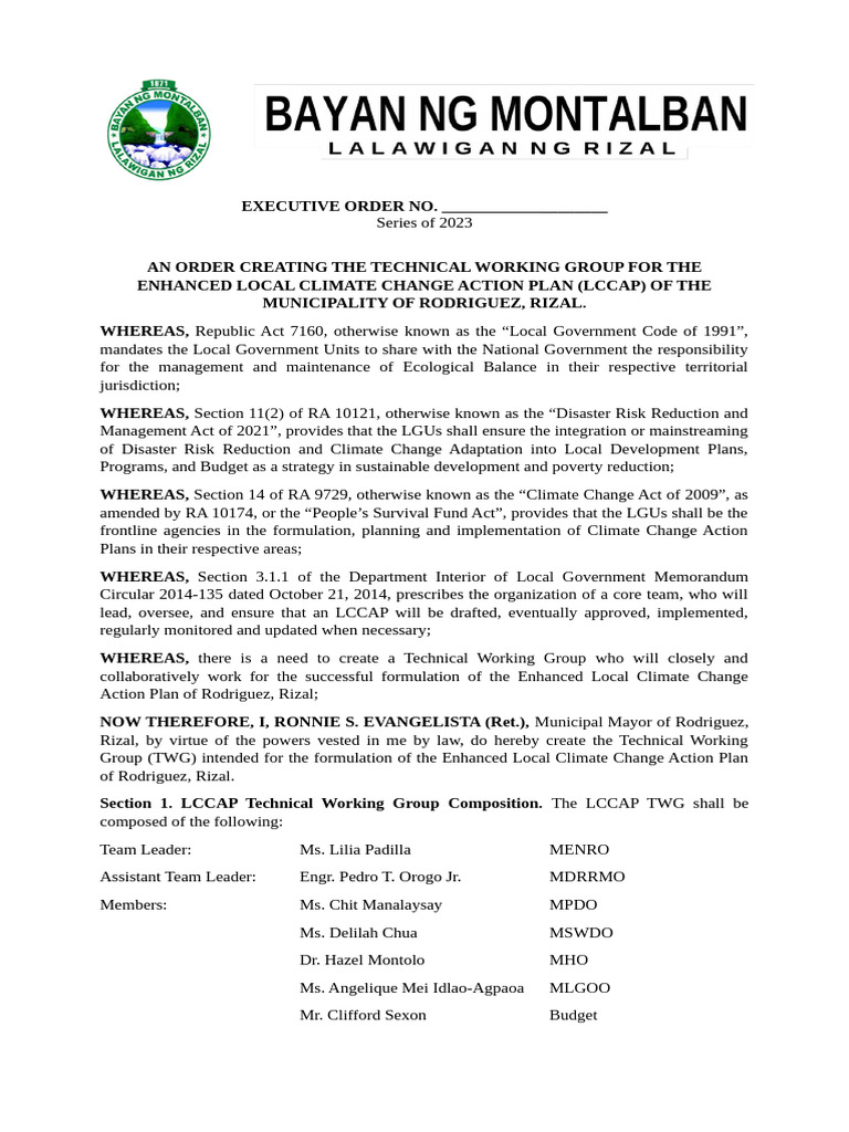 Executive Order Creating TWG On Lccap | PDF | Justice | Crime & Violence