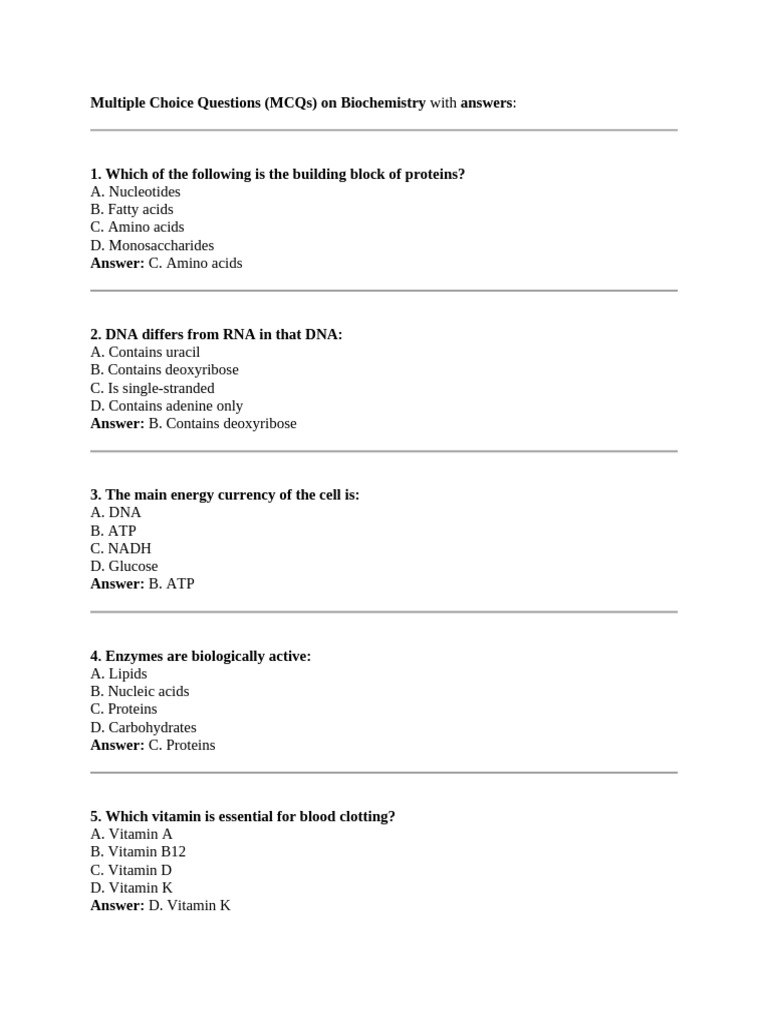 Biochemistry Mcqs | PDF