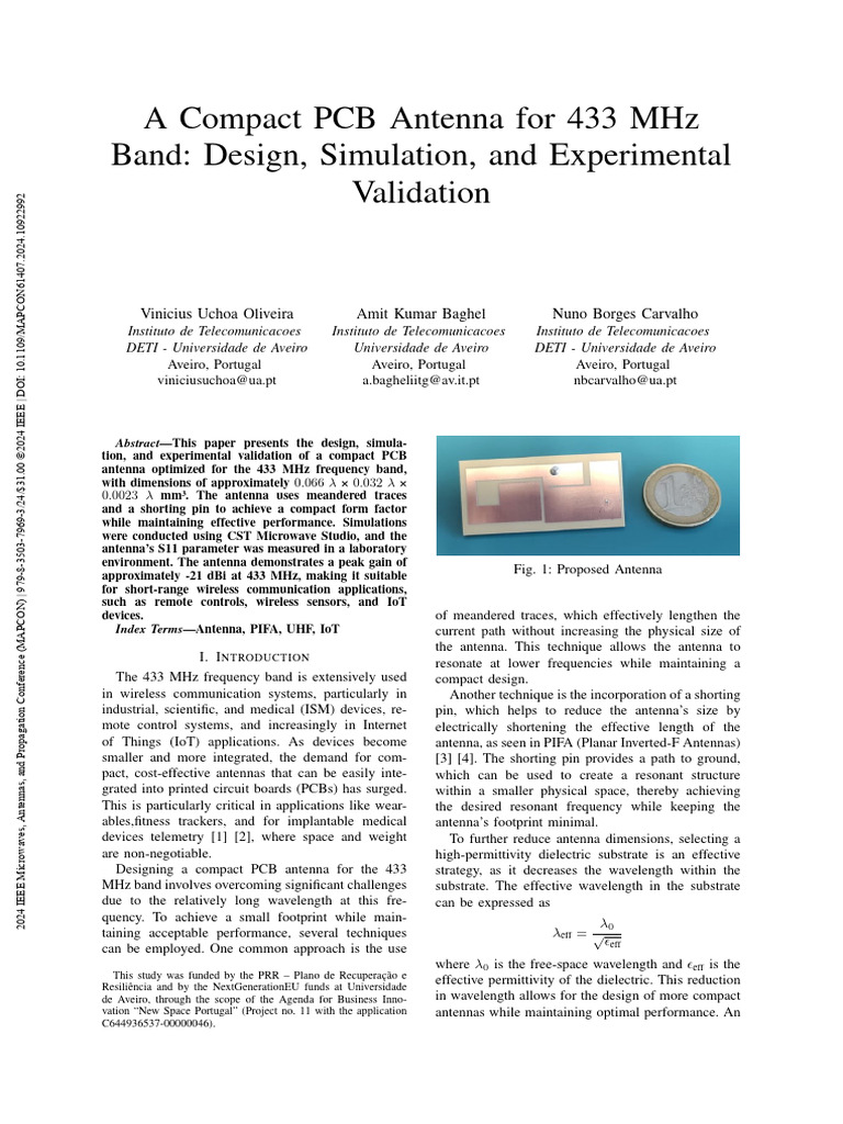 A Compact PCB Antenna For 433 MHZ Band Design Simulation and ...