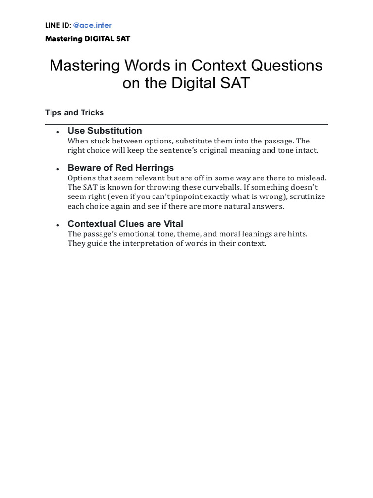 Mastering Words in Context Questions on the Digital SAT | PDF