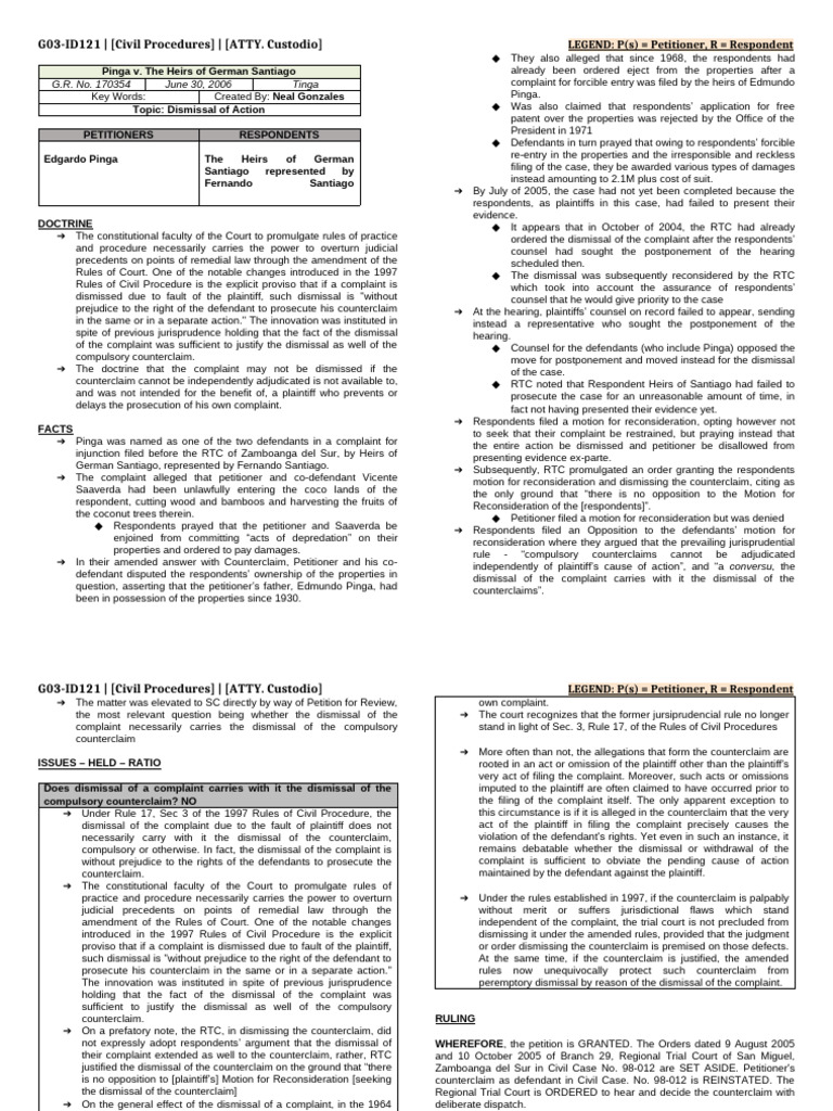 Pinga v. The Heirs of Santiago - Digest - Gonzales | PDF | Complaint | Lawsuit