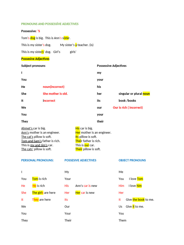 Understanding Possessive Adjectives | PDF | Linguistic Typology | Grammar