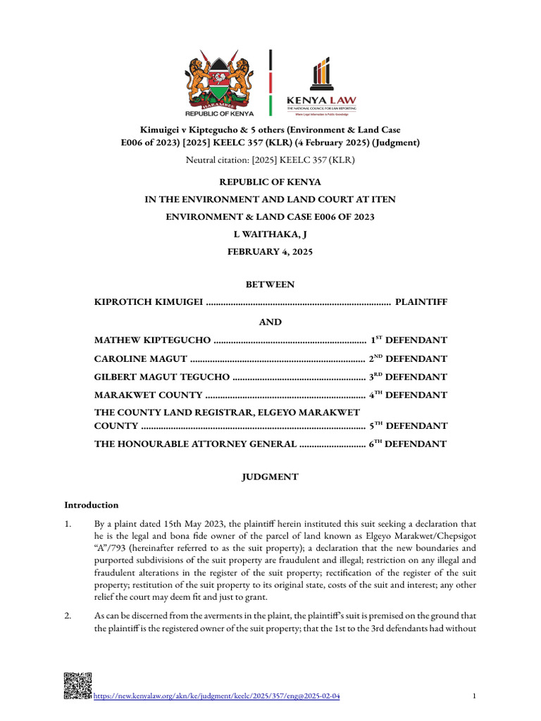Kimuigei v Kiptegucho Land Dispute Judgment | PDF | Burden Of Proof ...