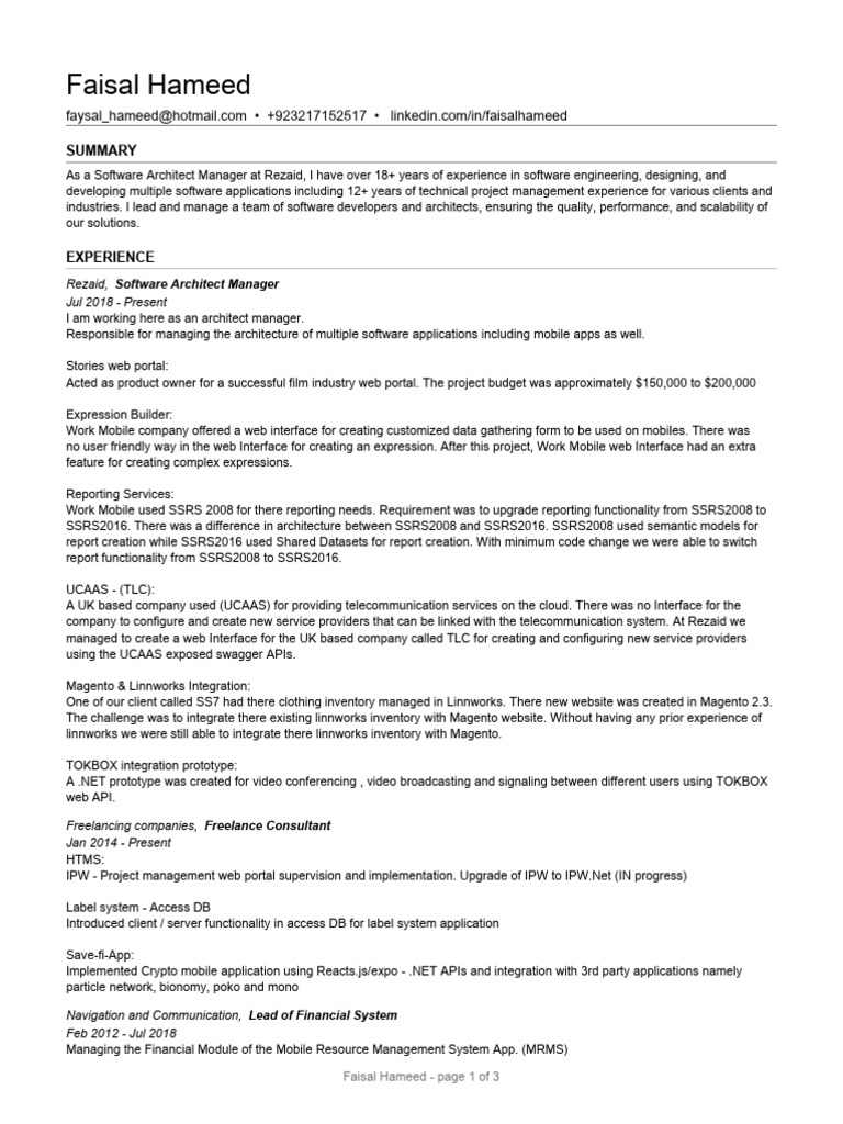 Resume-Faisal-Hameed-March-2025 | PDF | Web Service | Web Application