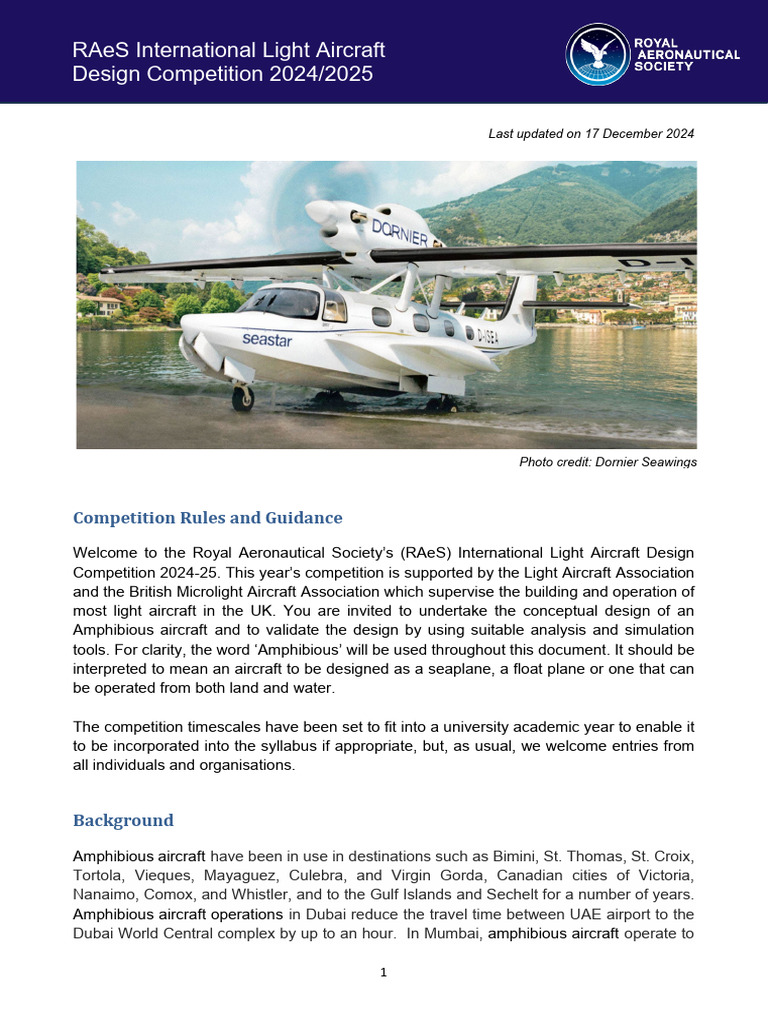 Raes Light Aircraft Design Competition Rules 2024 25 Ver Dec 2024 | PDF ...