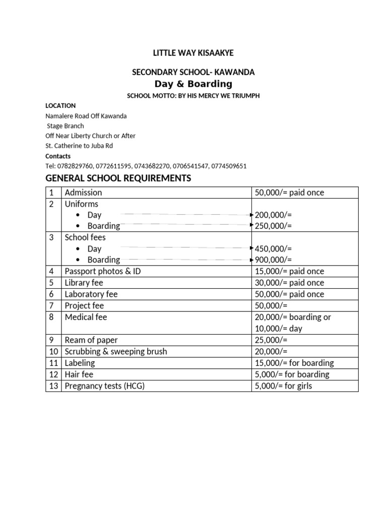 Kawanda Secondary School Fees Structure | PDF