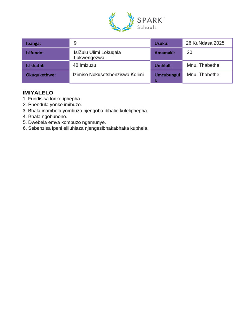 IsiZulu Grade 9 Term 4 Exam Paper | PDF