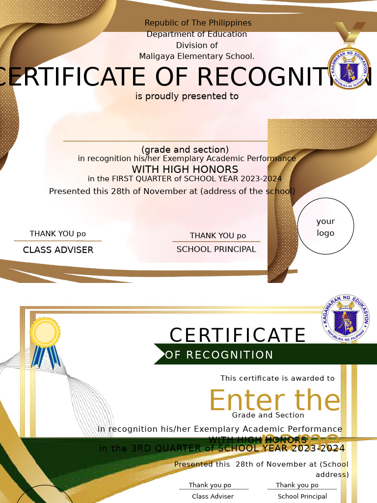 Certificate of Recognition for Academic Excellence | PDF | Government ...