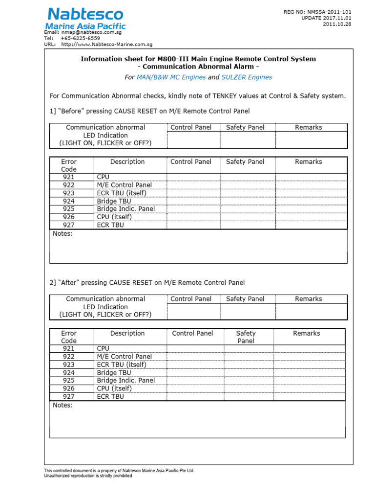 NMSSA-2011-101 M800-III Comm Abn Error Code (B&W MC Sulzer) | PDF