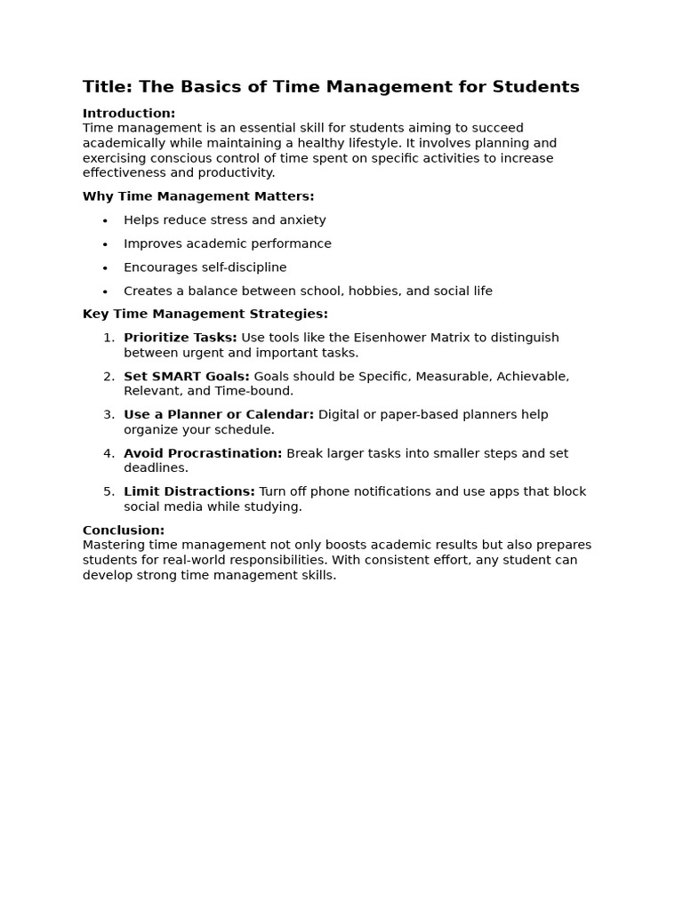 Time Management Tips for Students | PDF