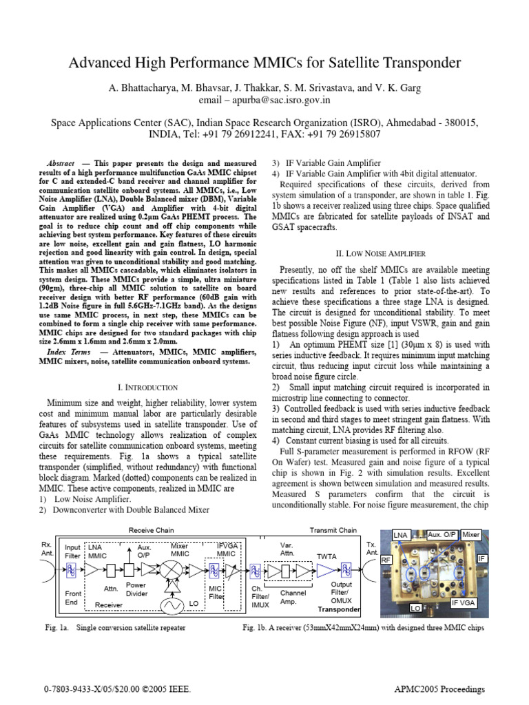 Advanced High Performance MMICs For Satellite Transponder | PDF | Amplifier | Electronic Engineering