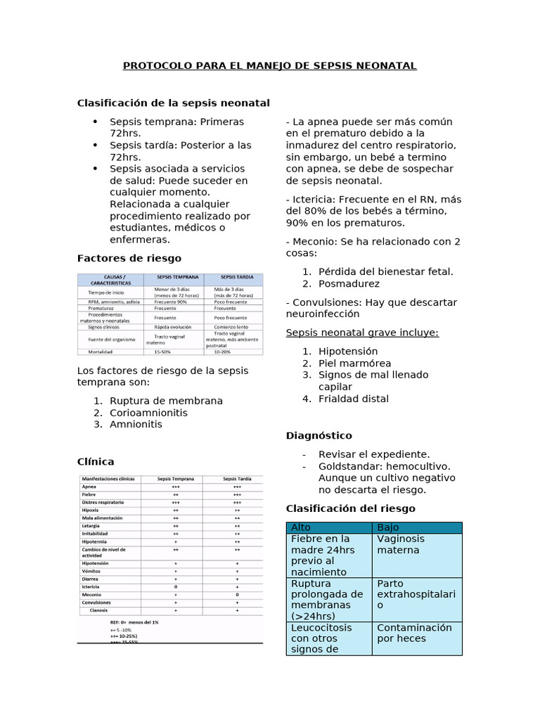 Protocolo para El Manejo de Sepsis Neonatal | PDF | Septicemia | Parto