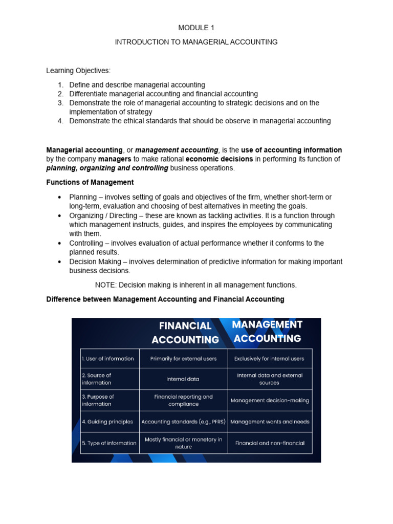 MODULE 1 - Introduction to Management Accounting | PDF | Strategic ...