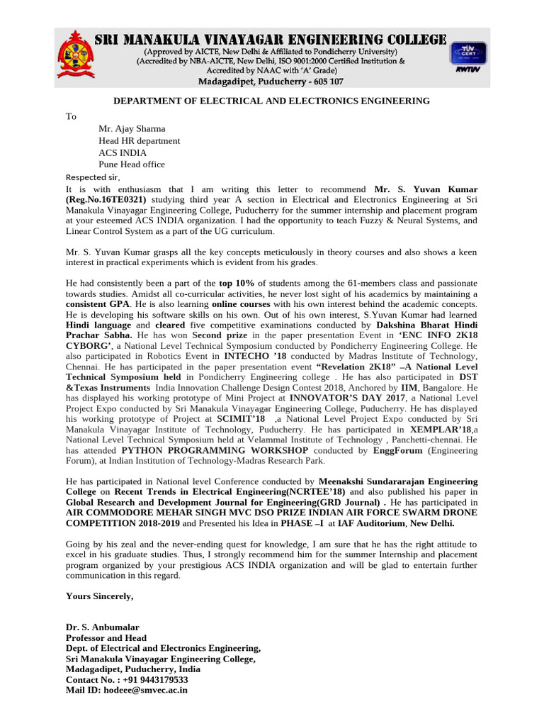 acs application letter Yuvan | PDF