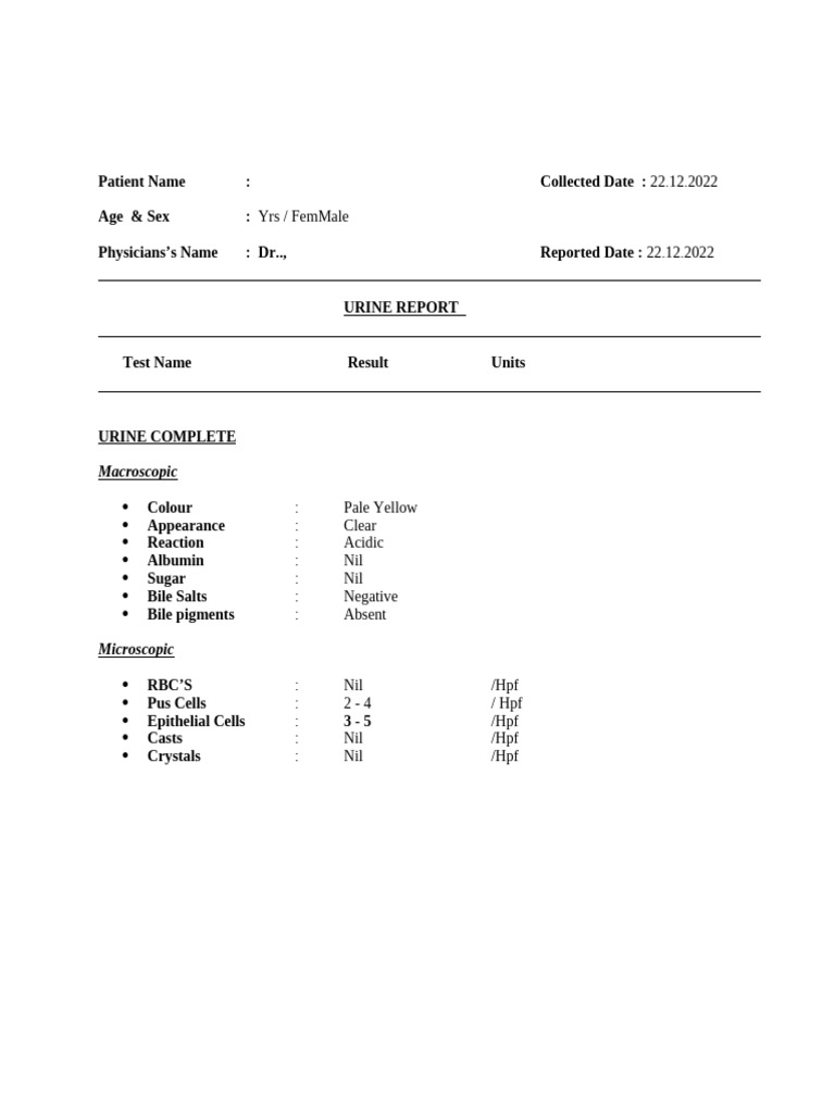 Urine Examination Report Summary | PDF