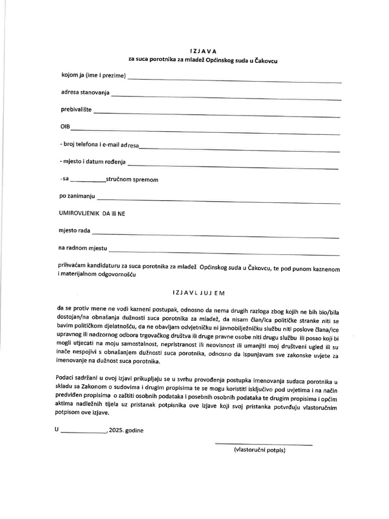 Izjava Za Suca Porotnika Za Mladez2 | PDF