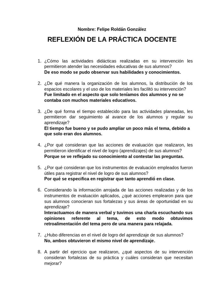 4 Reflexión de La Práctica Docente | PDF