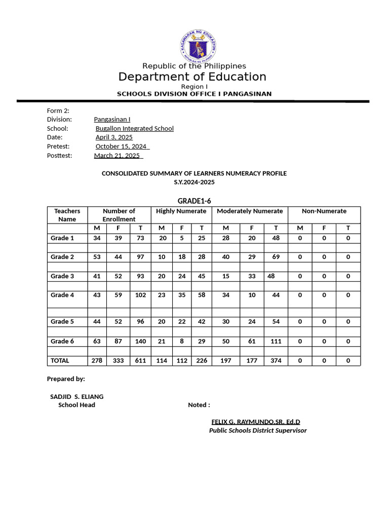 Learners' Numeracy Profile Summary | PDF