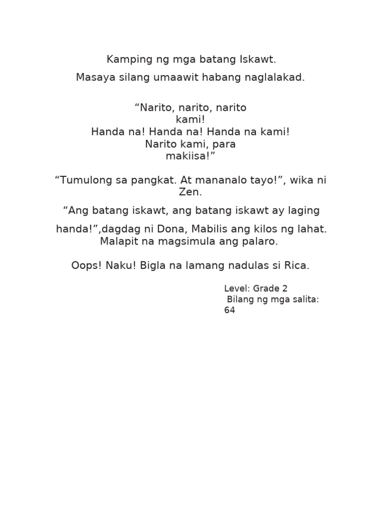 GRADE 2 Kamping NG Mga Batang Iskawt | PDF